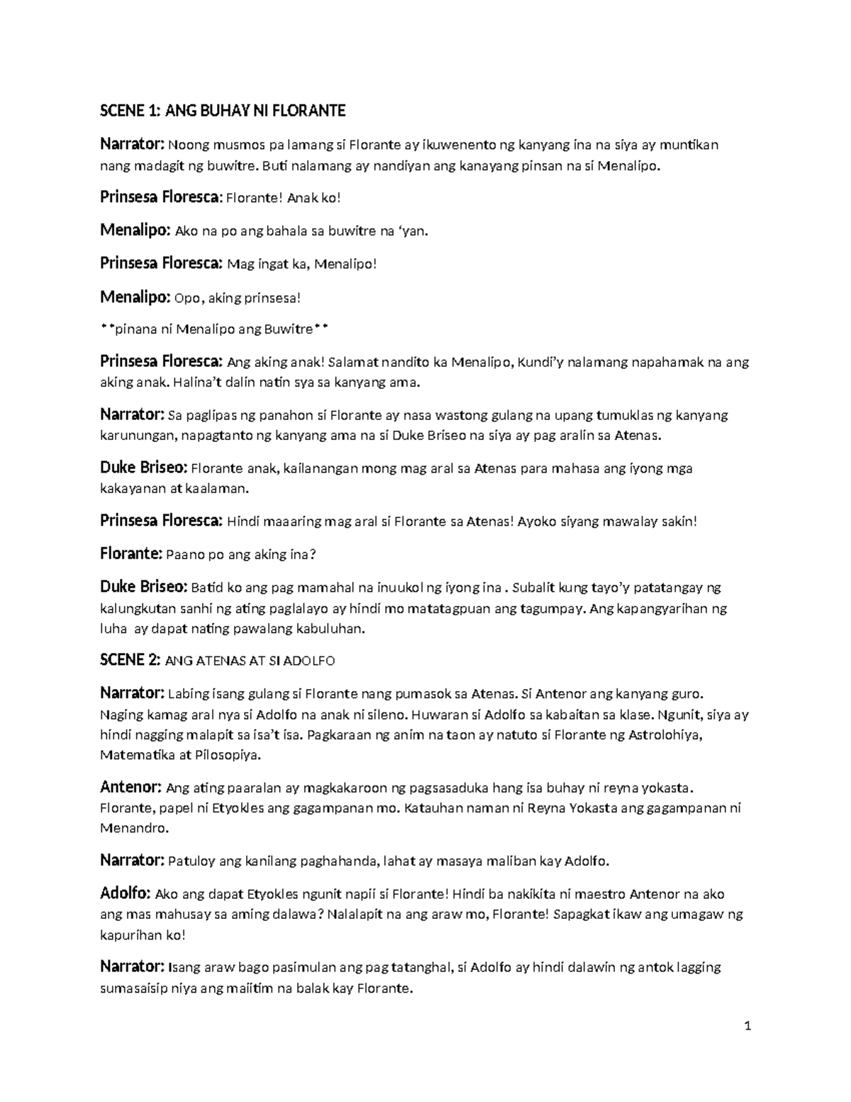 Florante at Laura: Isang Dulang Pampanitikan (Final Script) - Studocu