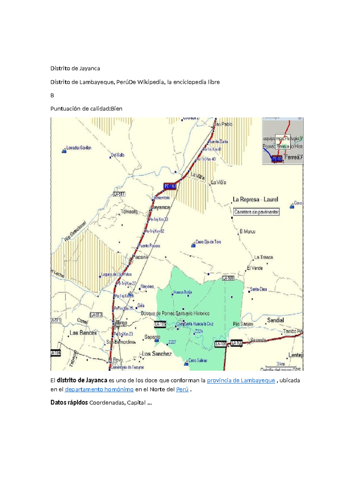 Distrito de Jayanca - Datos rápidos Coordenadas, Capital ... Ruta ...