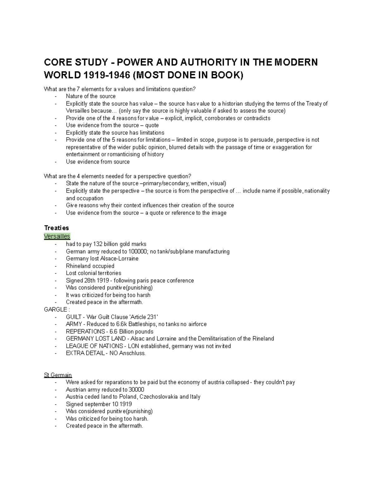 CORE STUDY: POWER & AUTHORITY IN THE MODERN WORLD - SUMMARY NOTES - Studocu