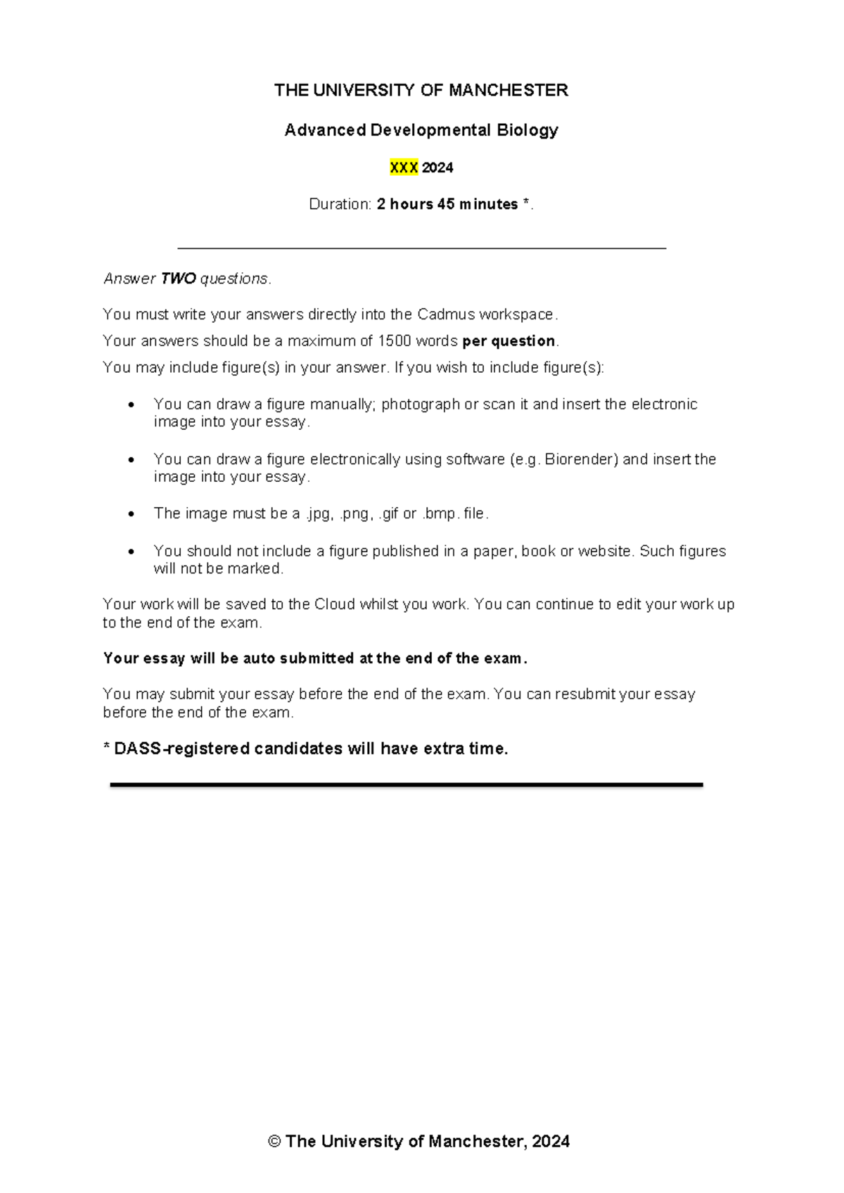 BIOL31642 - Advanced Developmental Biology Final Exam Guidelines 2024 ...