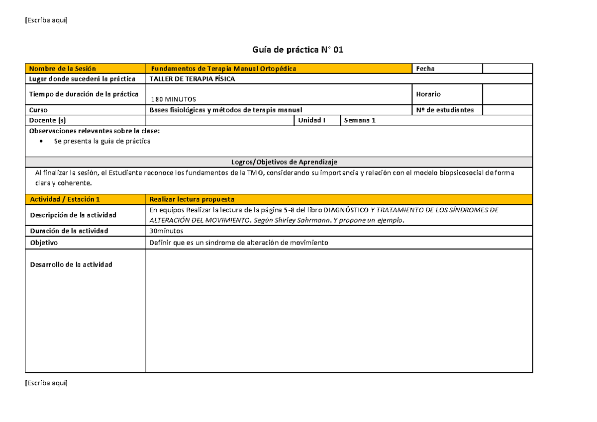 Guía de Práctica 01: Fundamentos de Terapia Manual Ortopédica - Studocu
