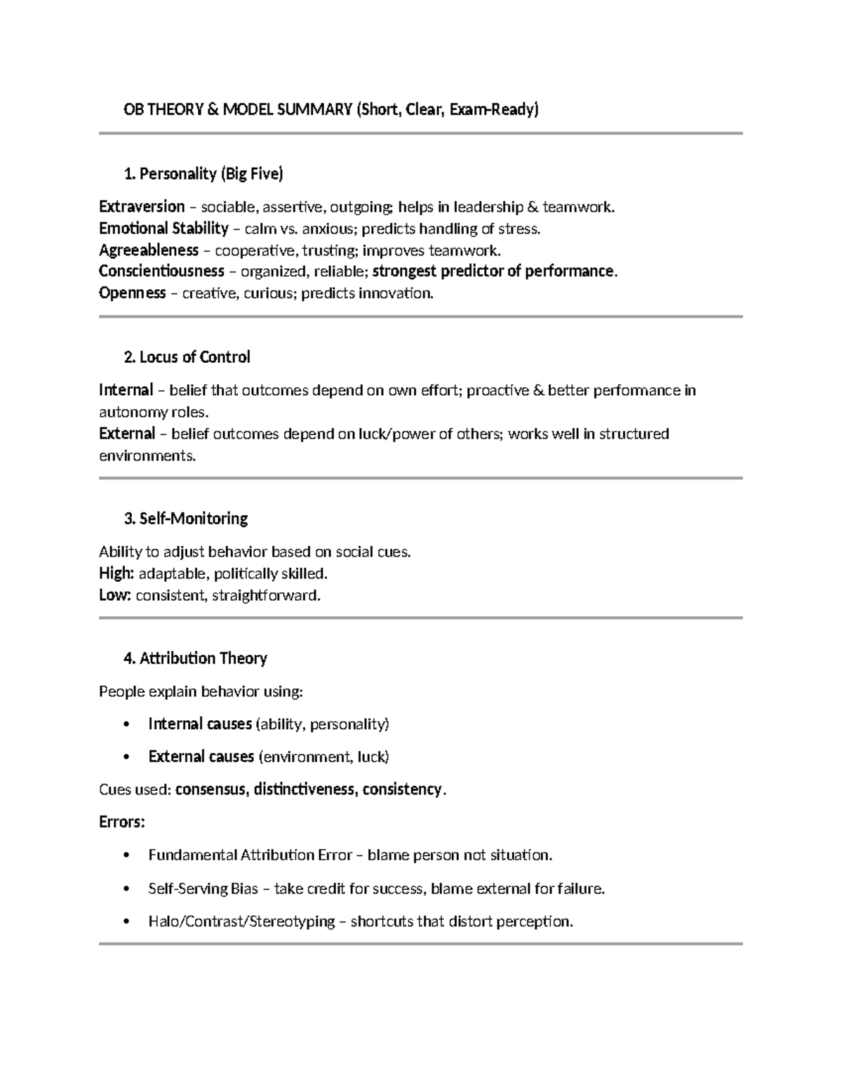 OB THEORY MODEL SUMMARY: Key Concepts and Applications - Studocu