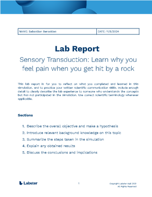 Human Biology Lab - Sensory Transduction Lab Report - NAME: Akeno ...