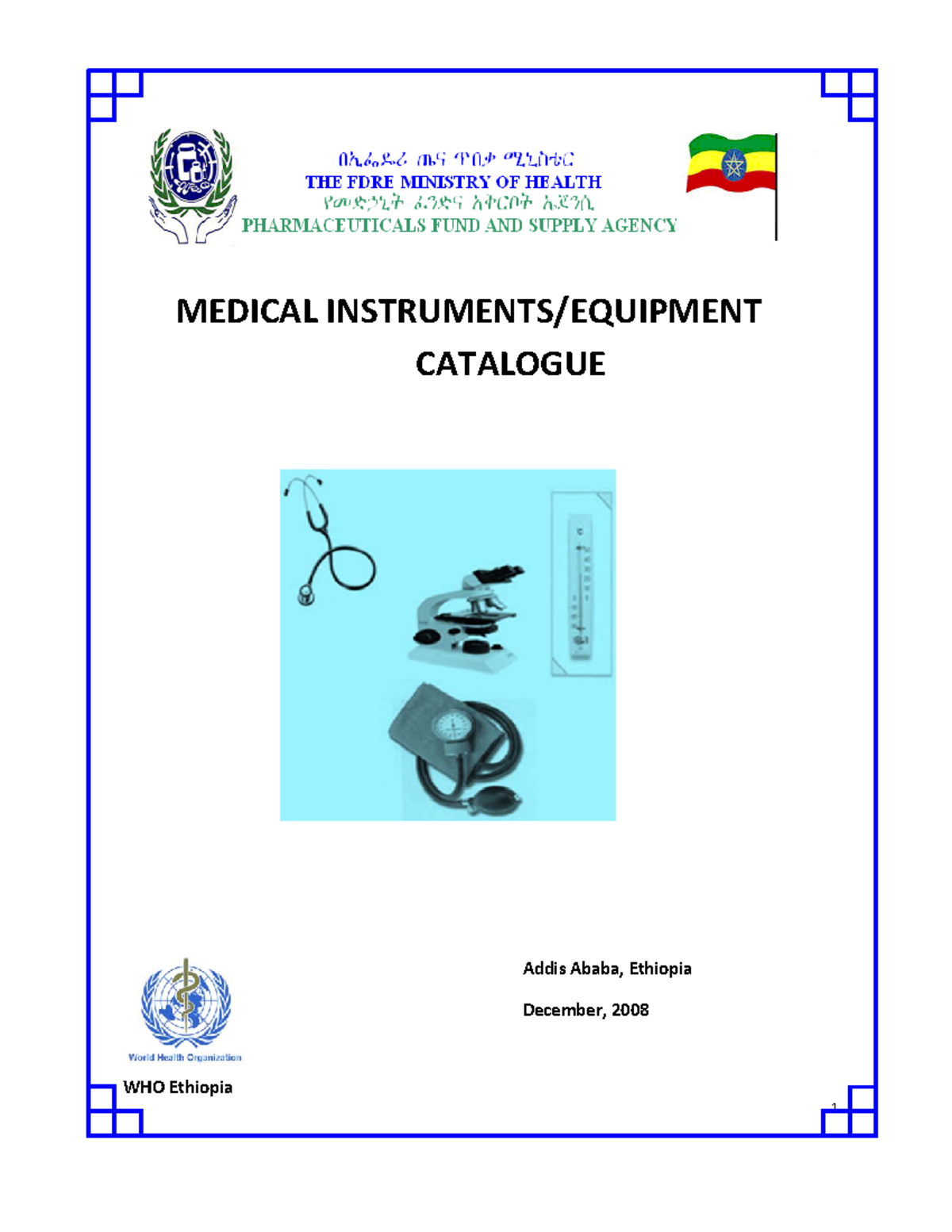 Medical Equipment Catalogue for Health Facilities: WHO Ethiopia - Studocu
