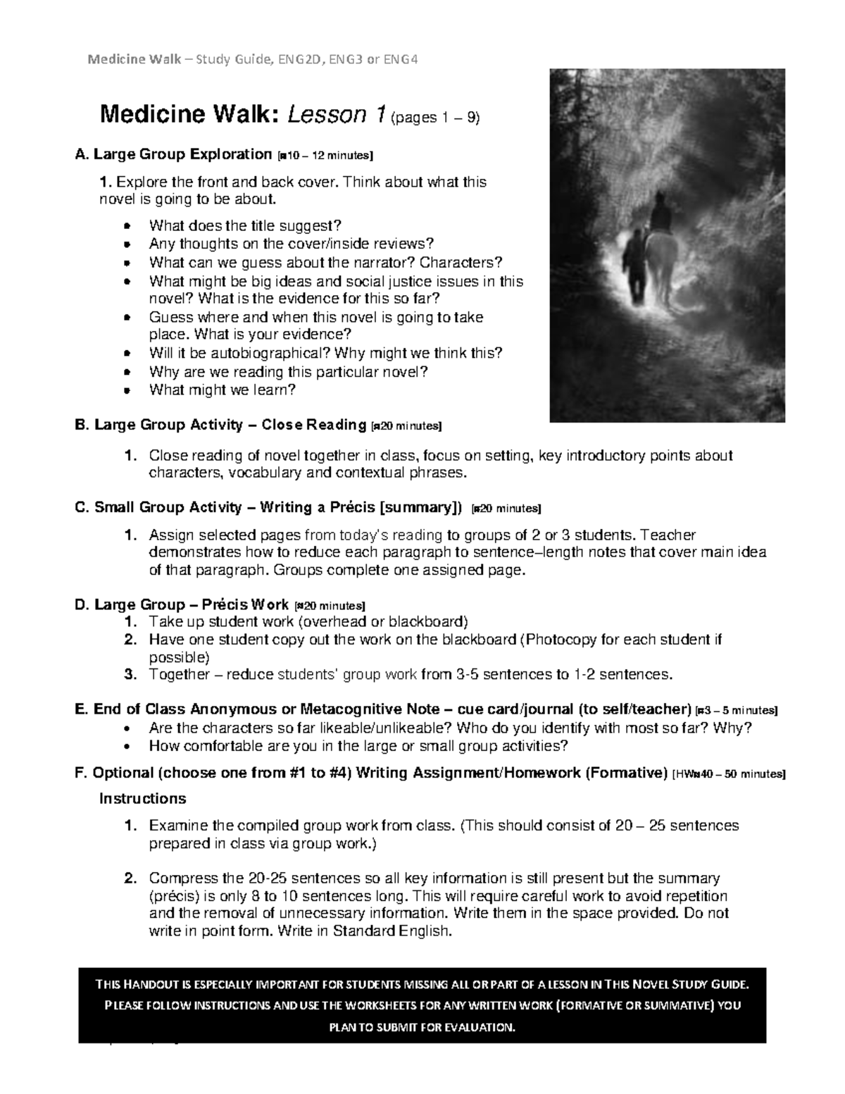 Medicine Walk Study Guide: ENG2D Lessons 1-7 Overview - Studocu