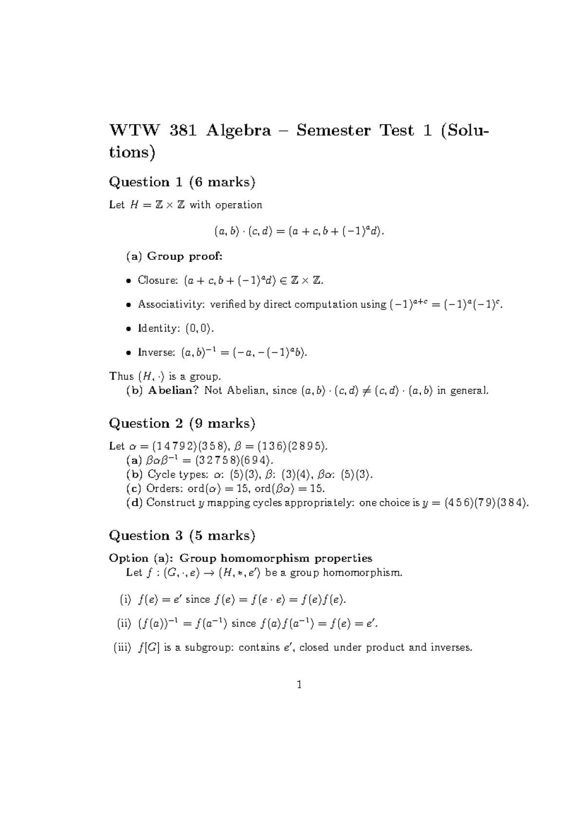 WTW 381 Algebra Semester Test 1 Solutions (2026) - Studocu