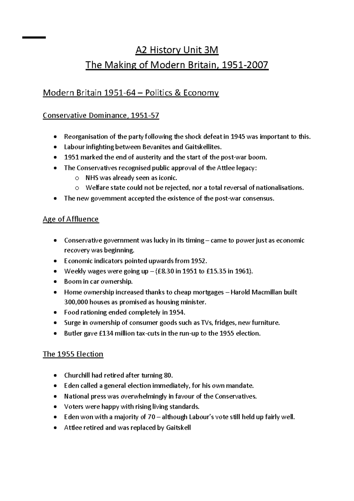 A2 History Unit 3M: The Making of Modern Britain - Politics & Economy ...