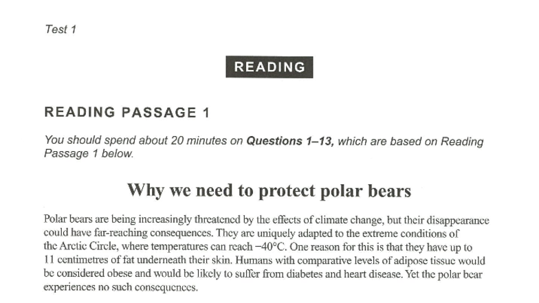 Test 1: Reading Passage on Polar Bears and Their Importance - Studocu