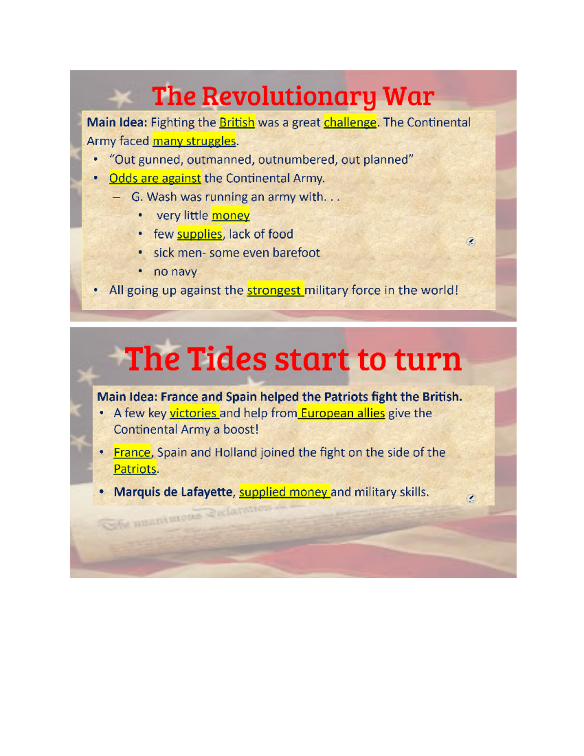 Slides to finish GN - Guided Notes Revolutionary War - Main Idea ...