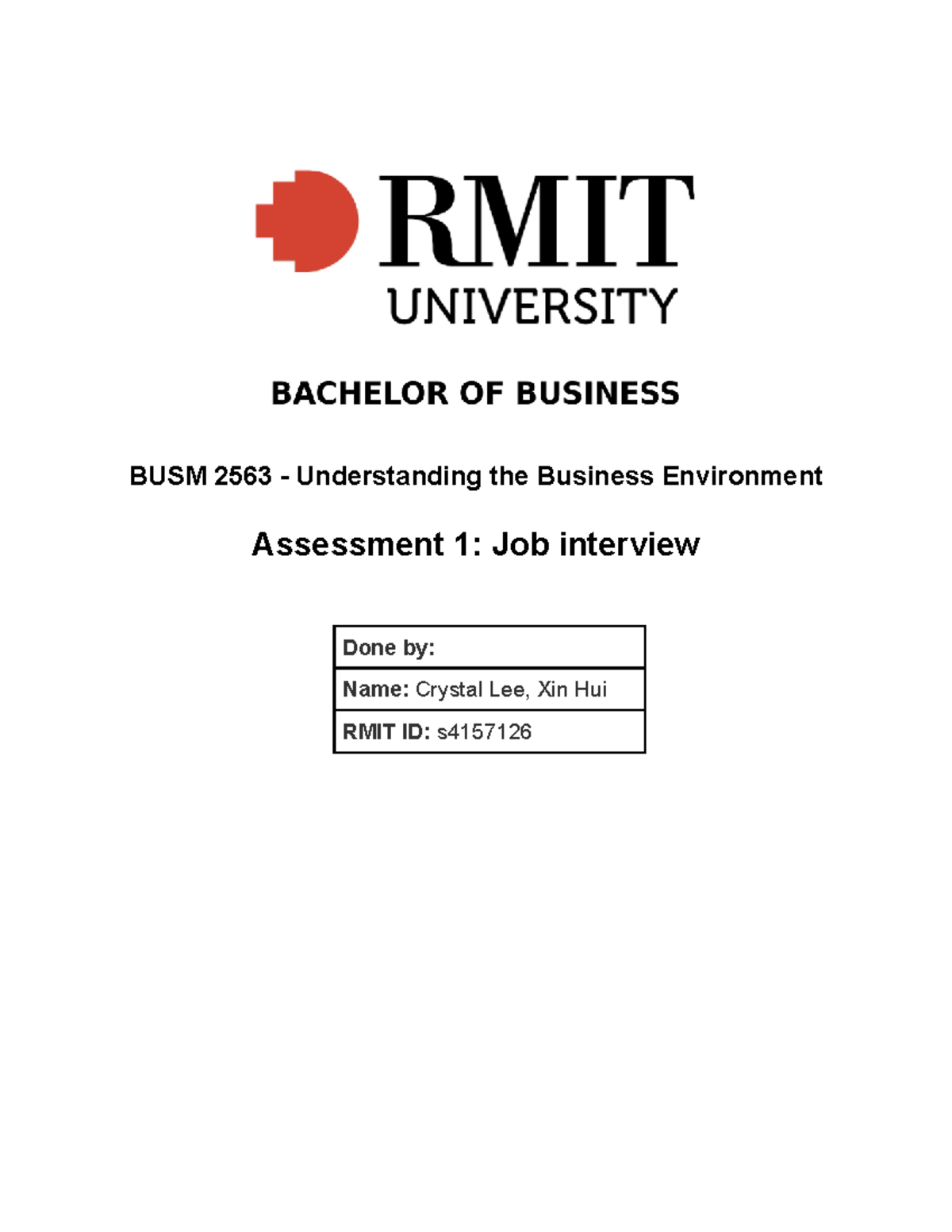 BUSM 2563 Assessment 1: Job Interview Insights and Strategies - Studocu