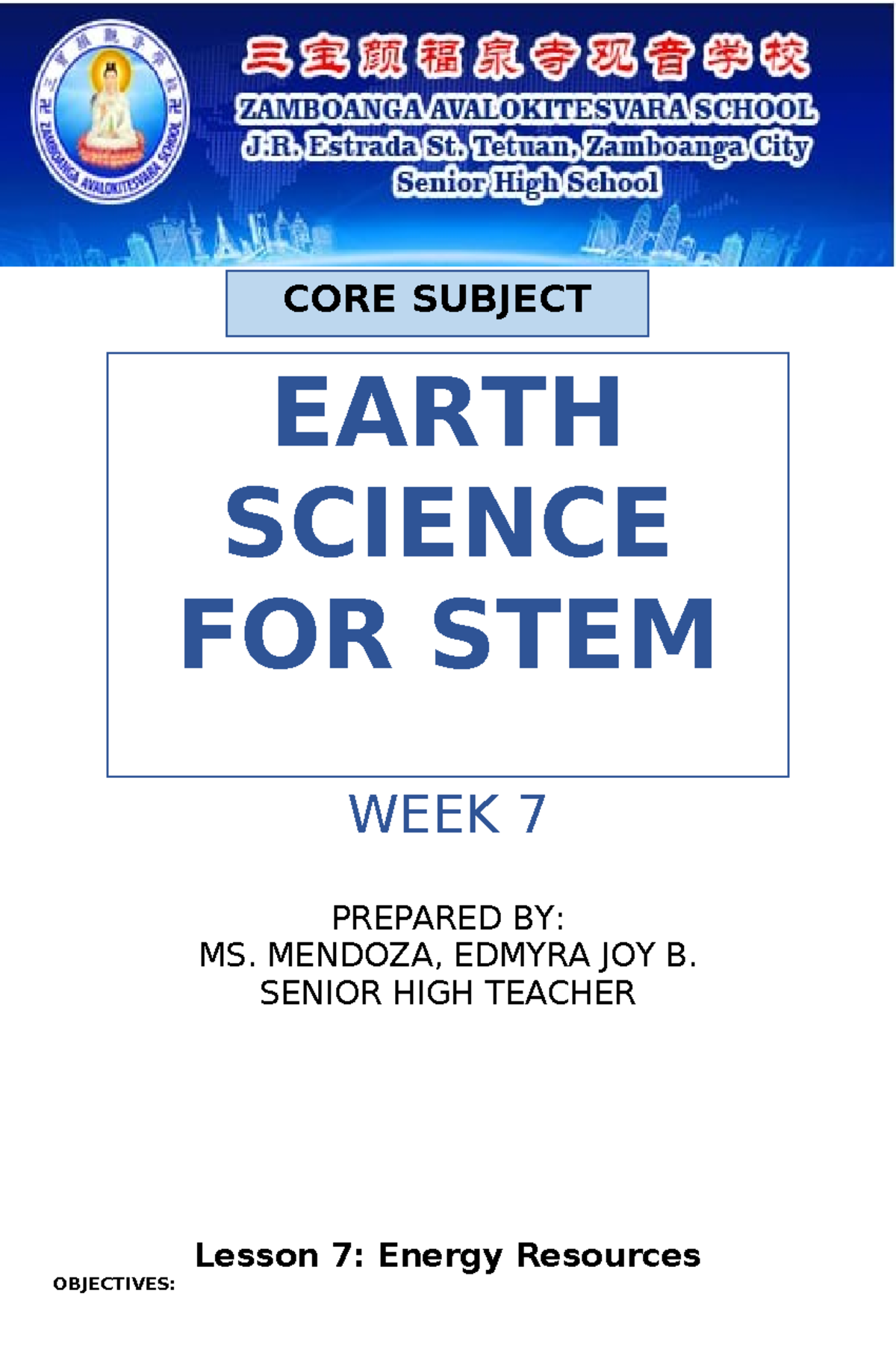 WEEK 7 Earth Science (STEM) - Energy Resources Overview - Studocu