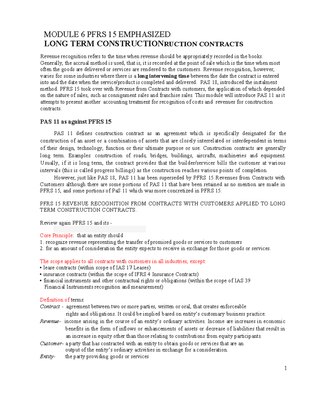 Module 6 Lecture on Long-Term Construction Contracts & PFRS 15 - Studocu