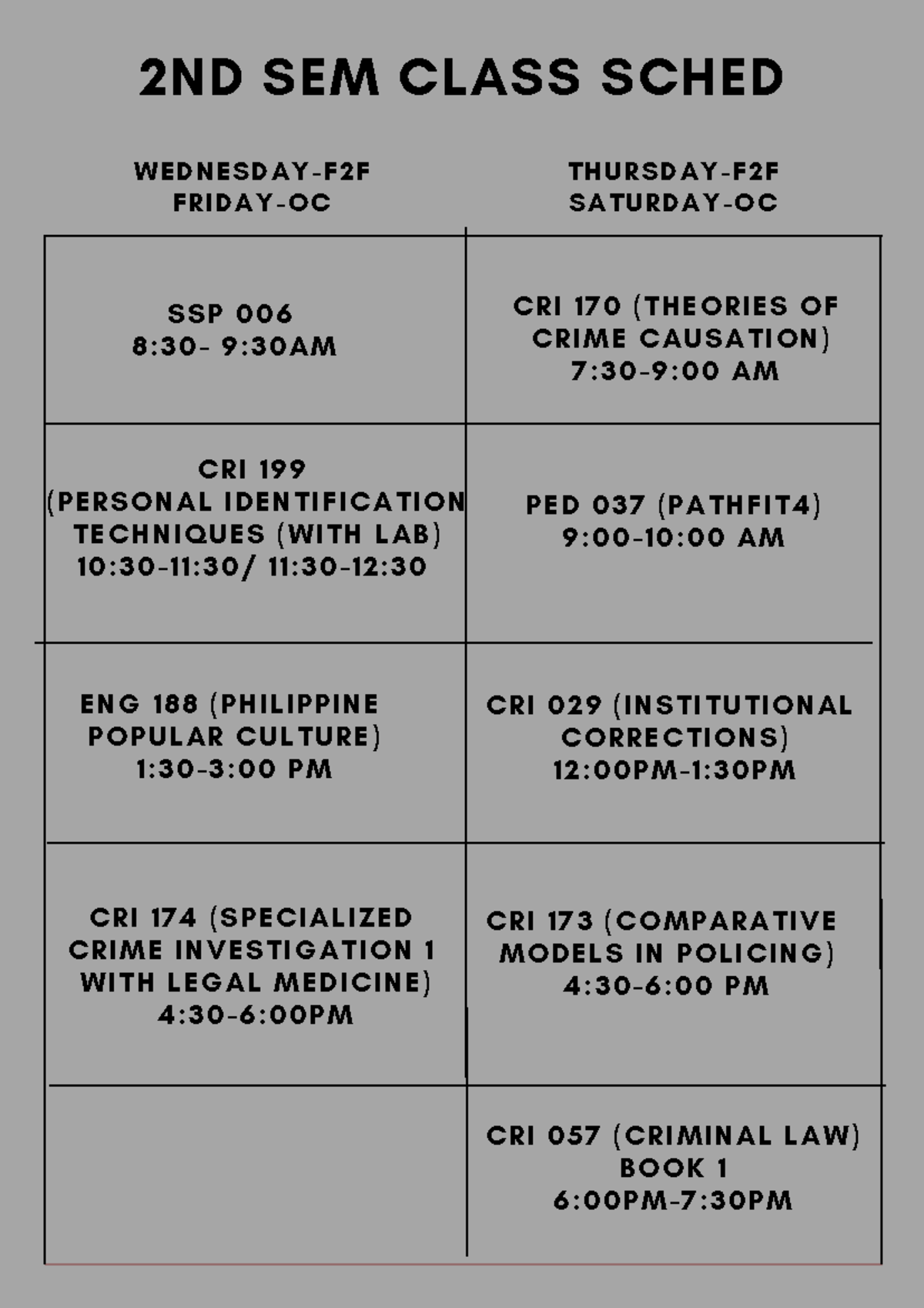 Minimal Weekly Schedule Planner - 2ND SEM CLASS SCHED WEDNESDAY-F2F FRIDAY-OC THURSDAY-F2F - Studocu