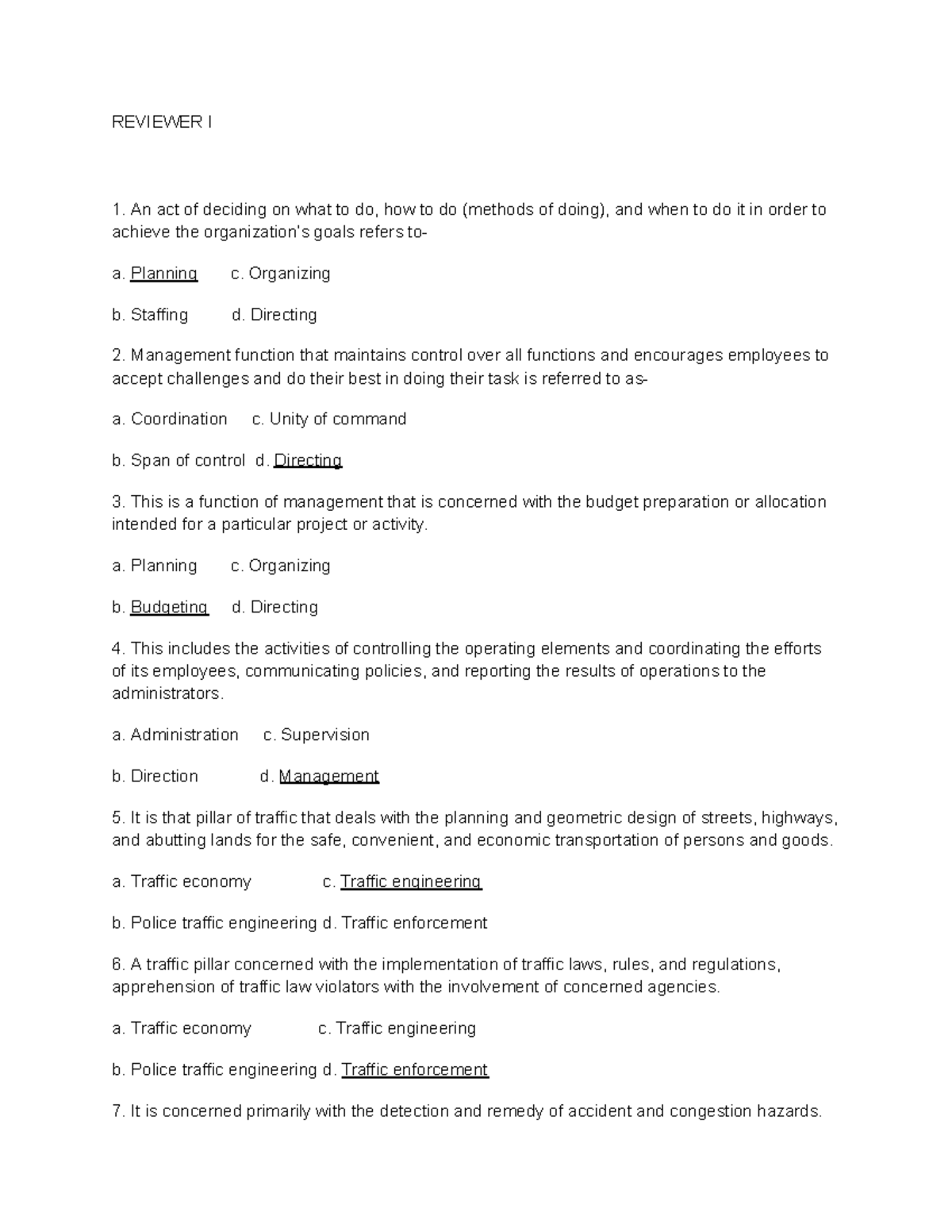 CRI 179 Reviewer I: Key Concepts in Traffic Management and Laws - Studocu