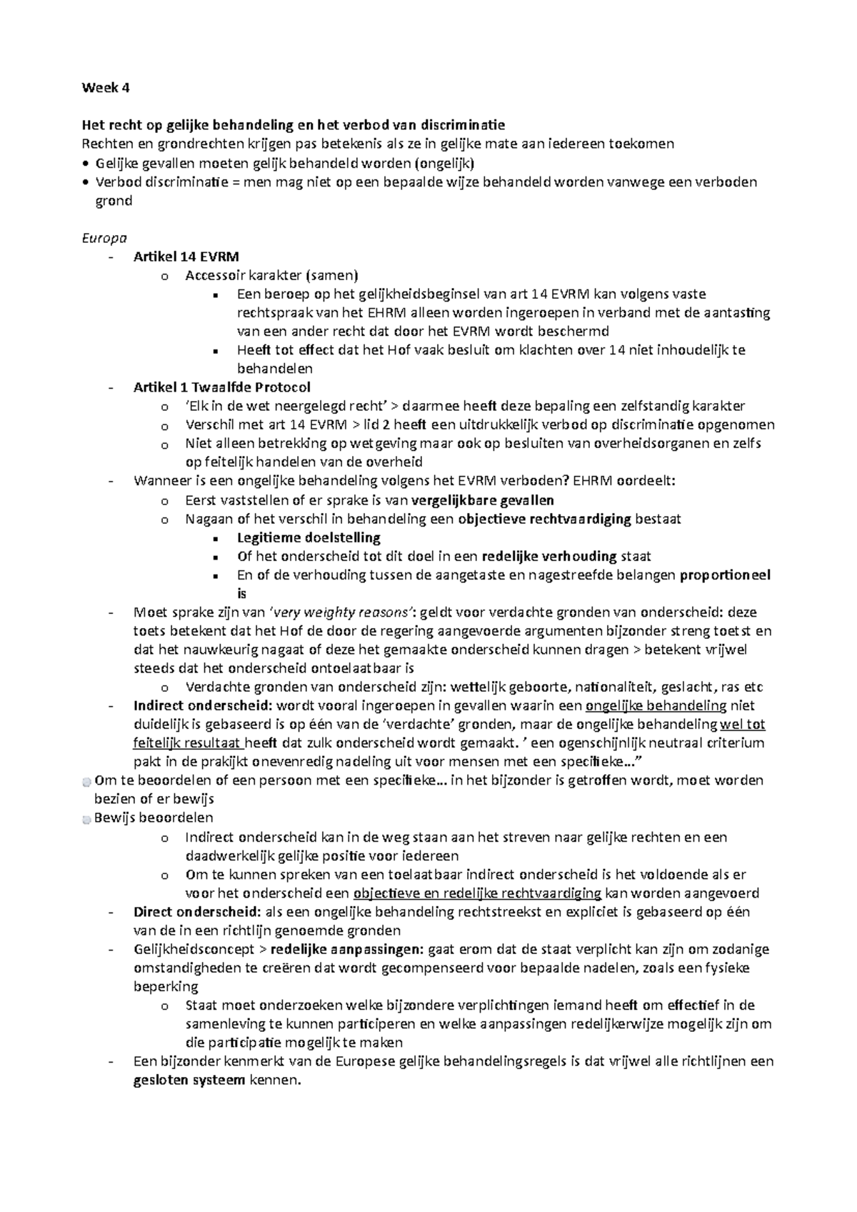 Staatsrecht 3: Week 4 - Gelijke Behandeling en Discriminatie Verbod ...