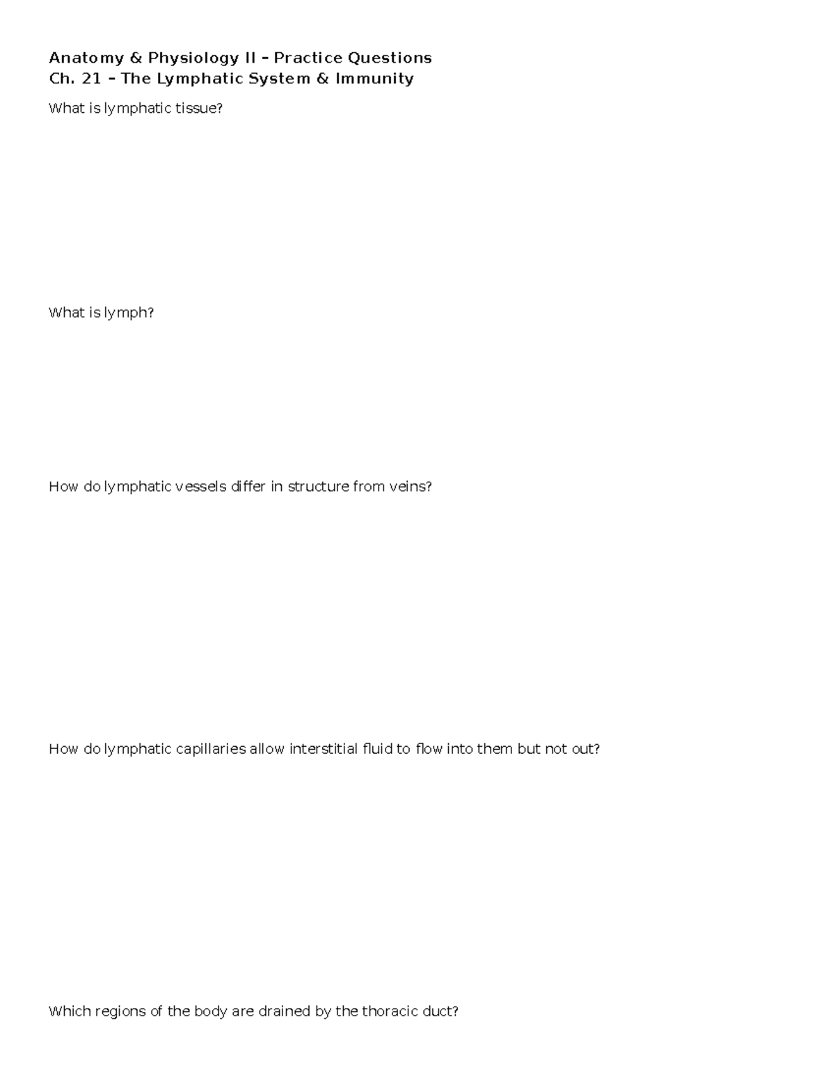 Anatomy Physiology II Ch. 21 Practice Questions on Lymphatic System ...
