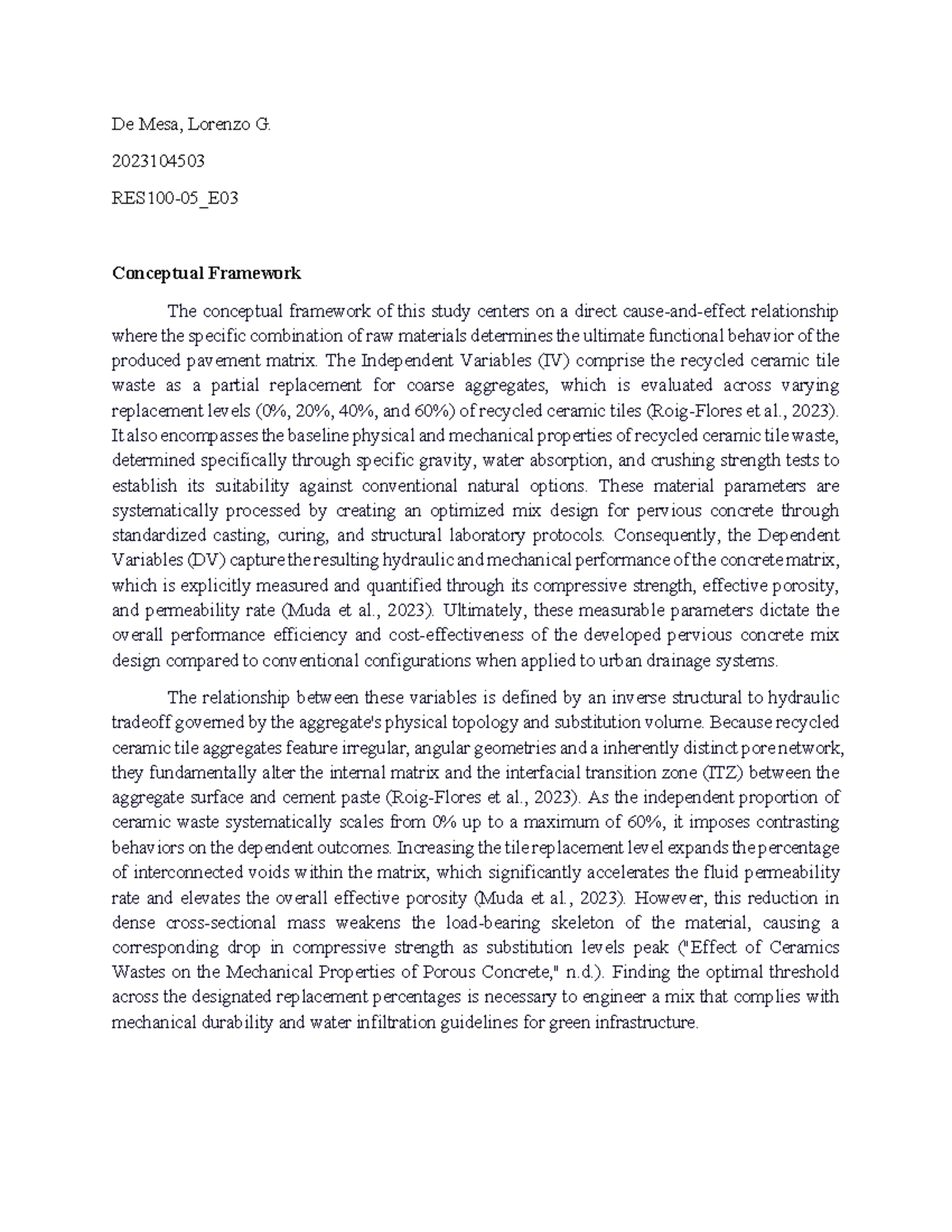 Conceptual Framework for Recycled Ceramic Tile Waste in Pervious ...