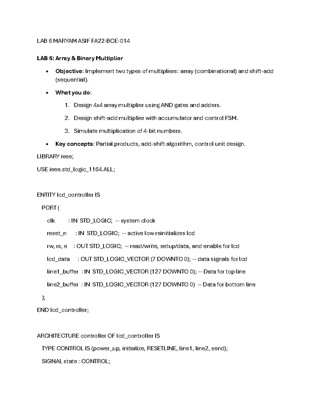 Lab 6 Array Binary Multiplier Implementation Notes Studocu