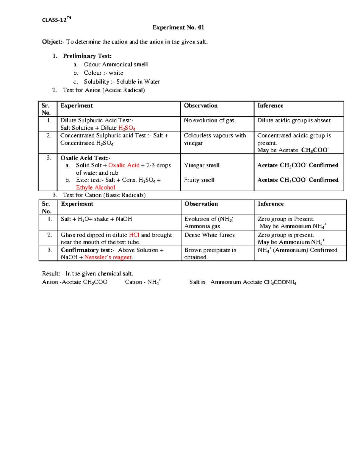 486406387 12th Chemistry Cation and Anion Practicals Report - Studocu