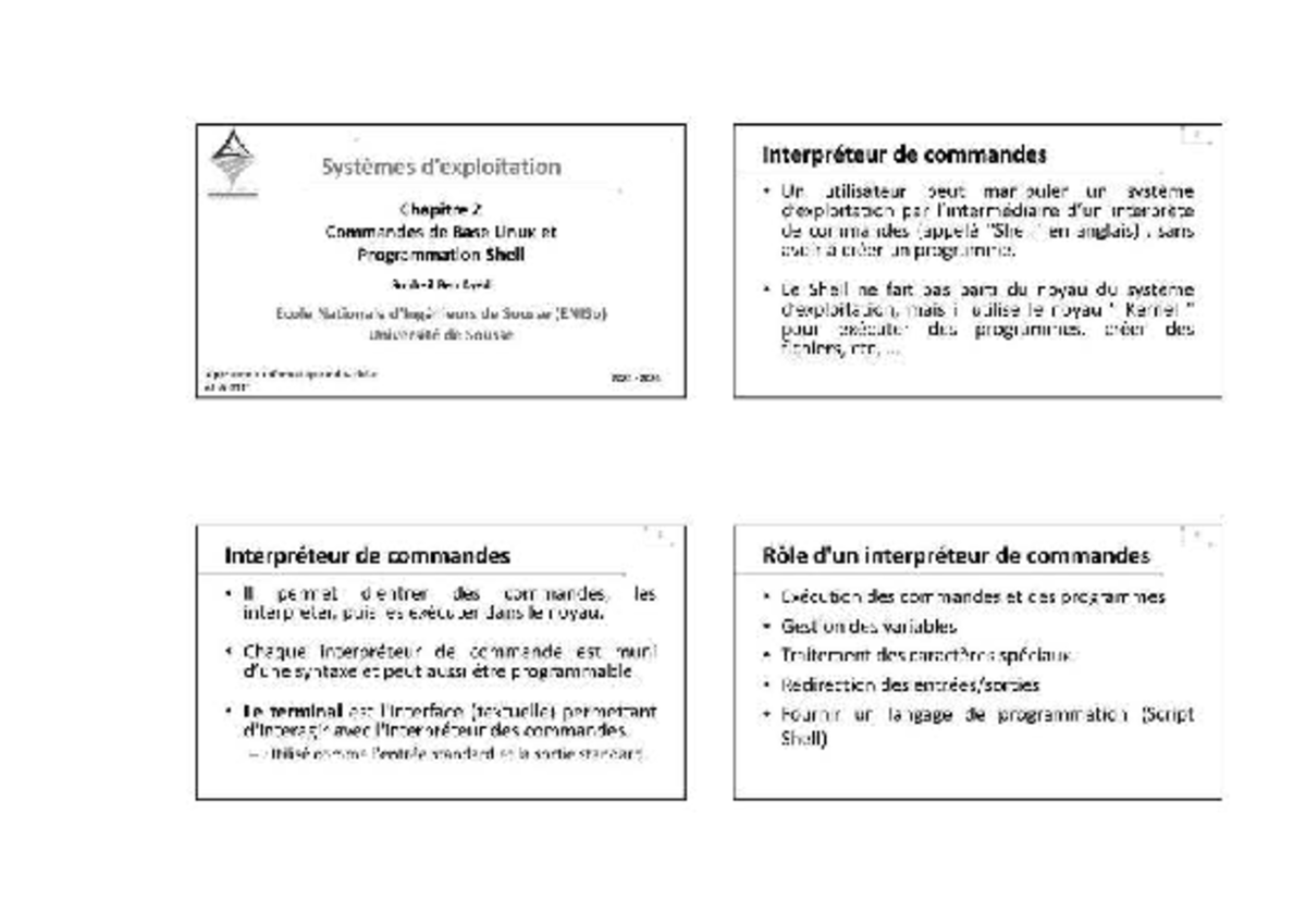 Chapitre 2 - Interpréteur de Commandes Linux (IA1 GTE1) - Studocu