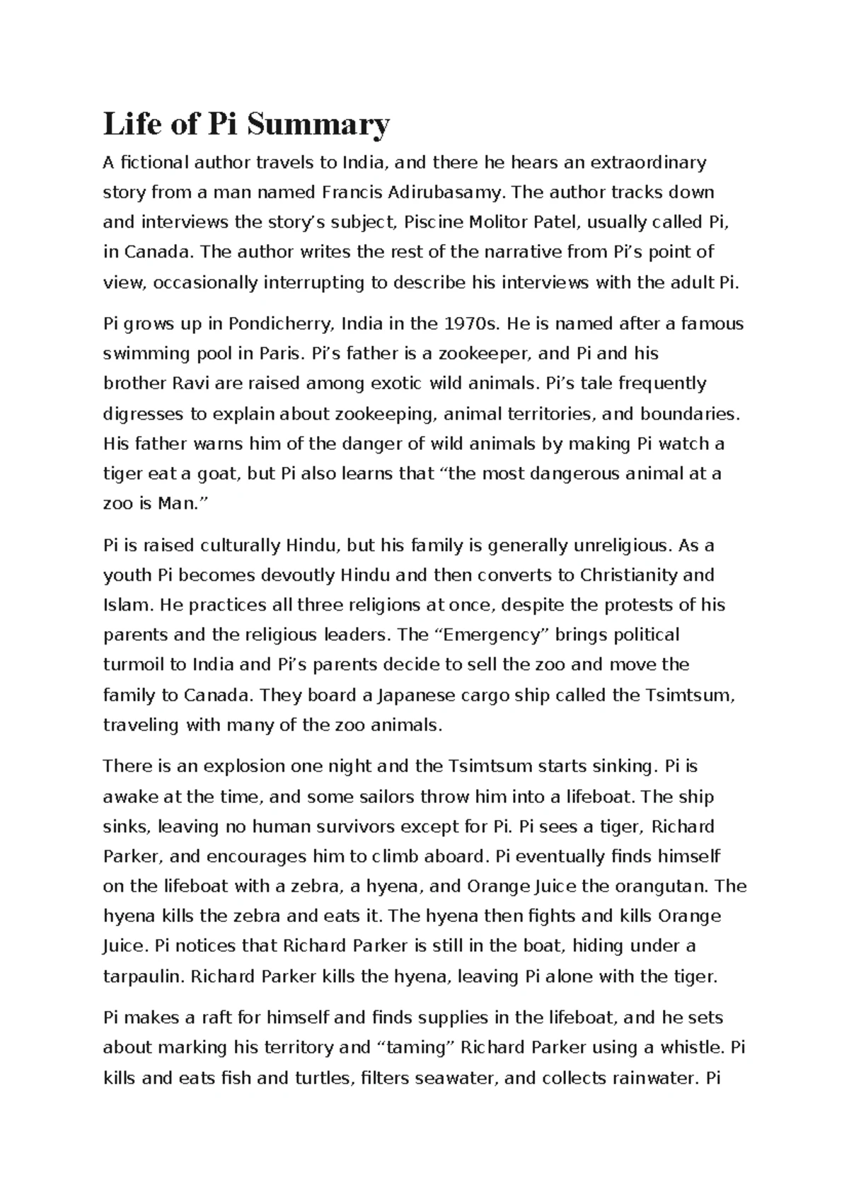 Life of Pi (ENG 101) faith essay: exploring religion and resilience ...