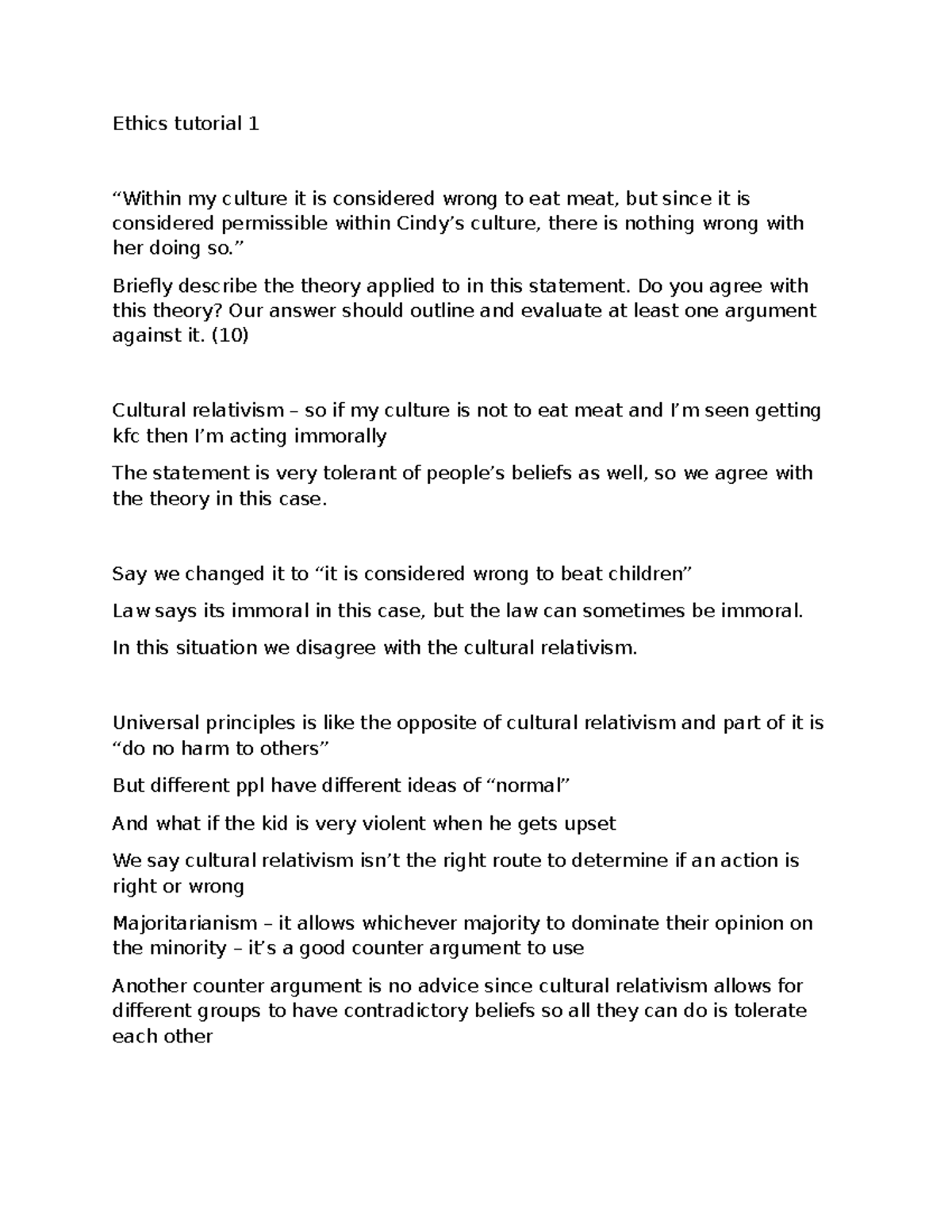 Ethics Tutorial Notes: Cultural Relativism & Economic Systems Analysis ...