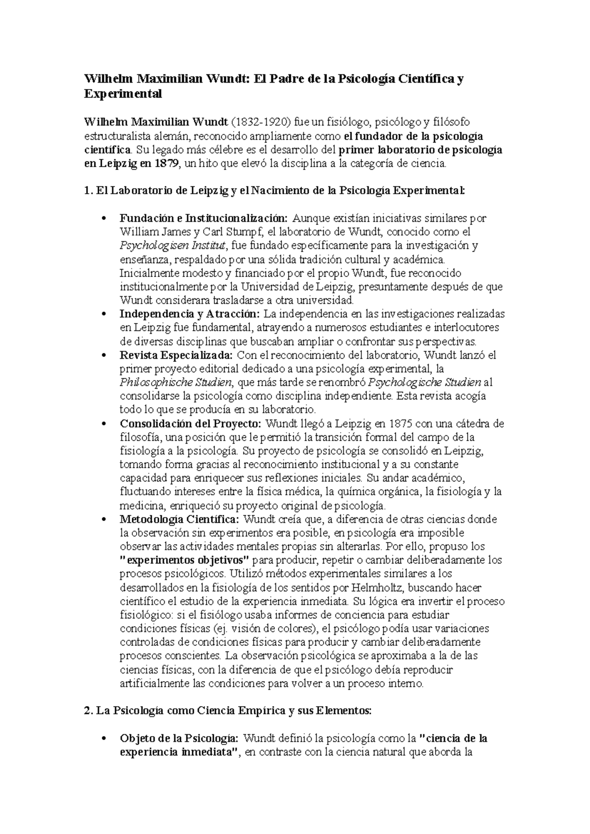 Resumen del Legado de Wundt, Freud y Watson en Psicología (PSI101 ...