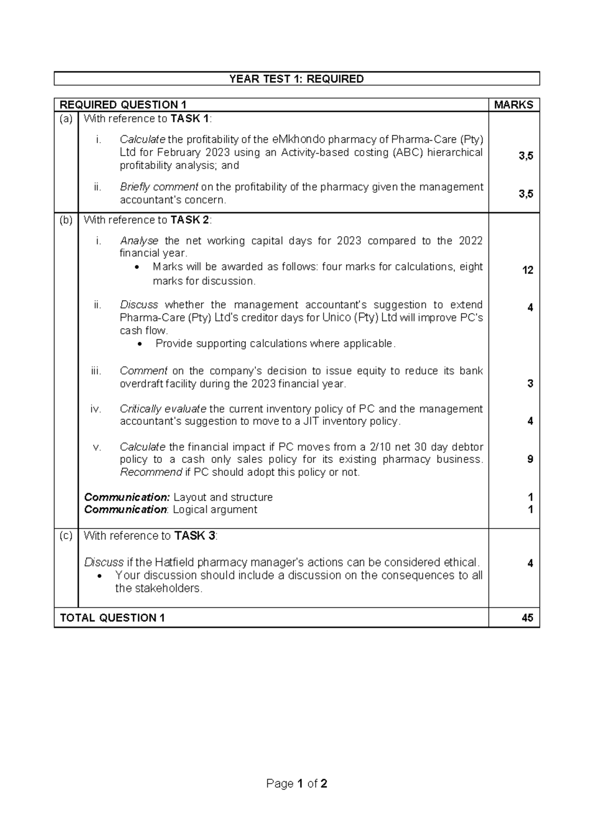 2023 FBS300 Year Test 1 Required Final - Page 1 of 2 YEAR TEST 1 ...
