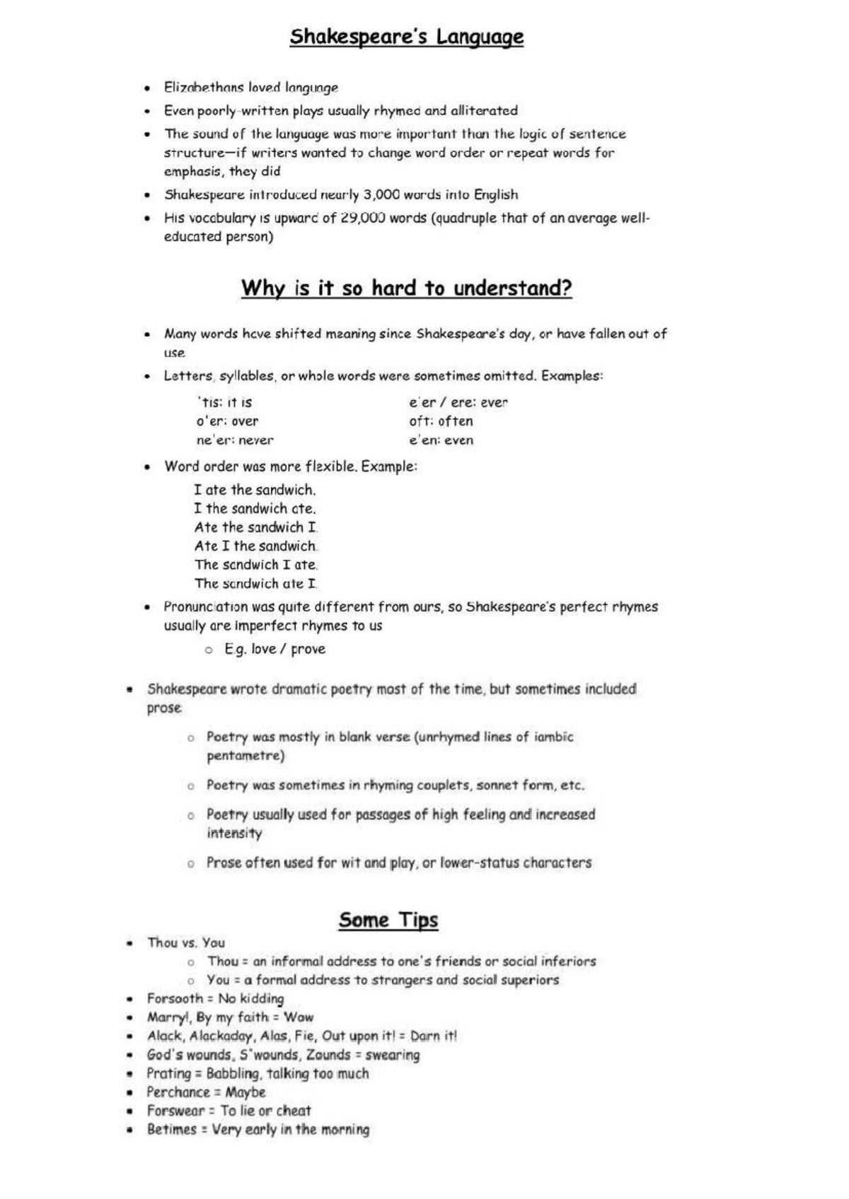 Shakespeare Language Tips: Modern English Translations and Meanings ...