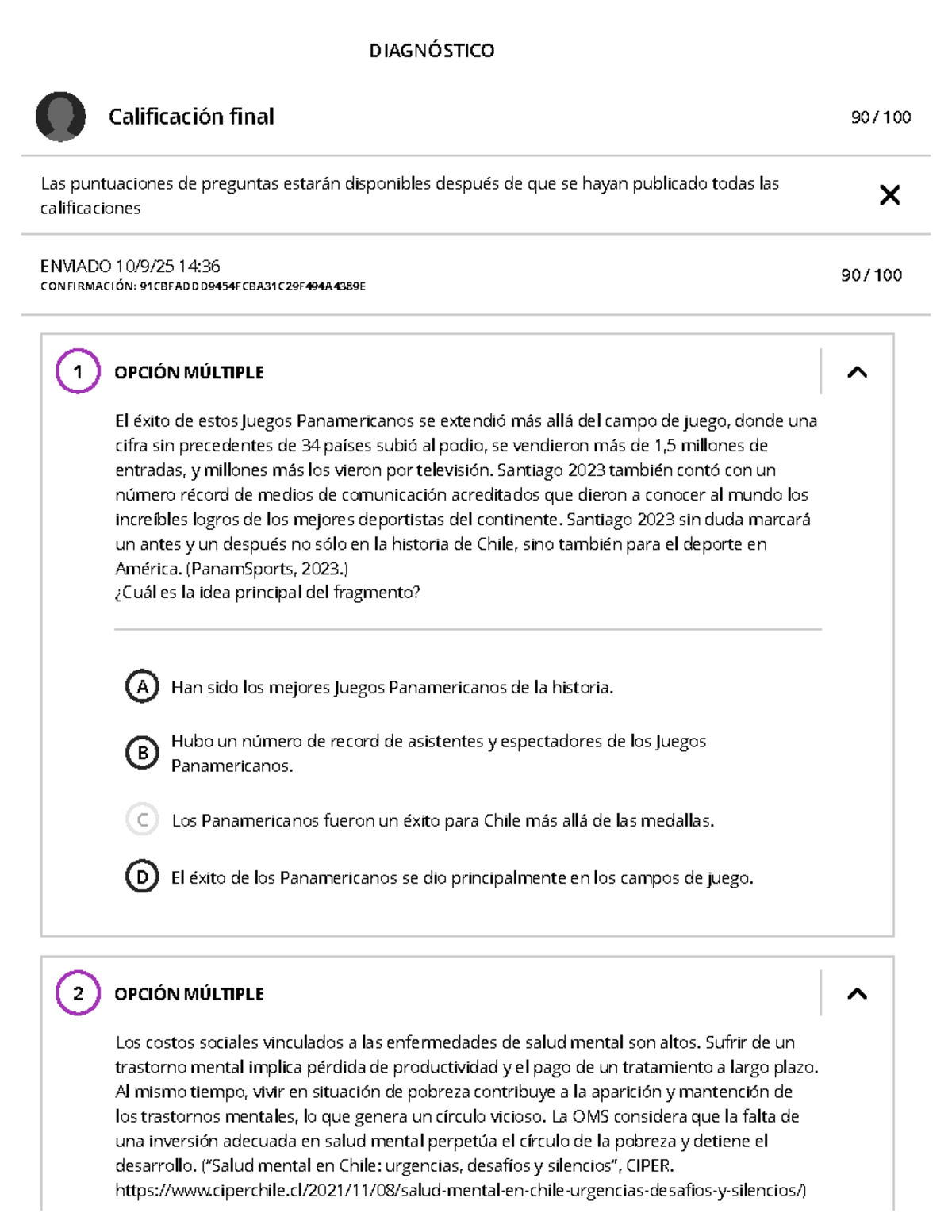 Diagnóstico Final: Evaluación de Preguntas y Respuestas - Studocu