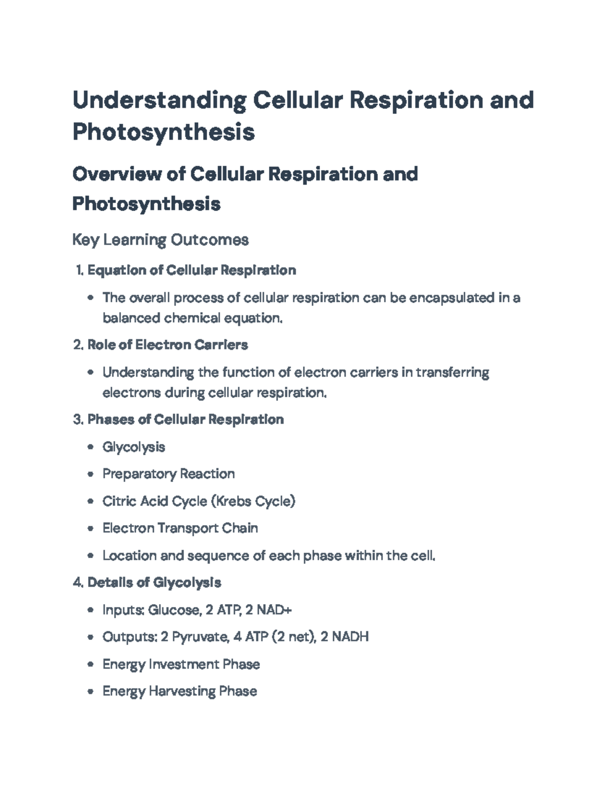 Comprehensive Overview of Cellular Respiration and Photosynthesis ...