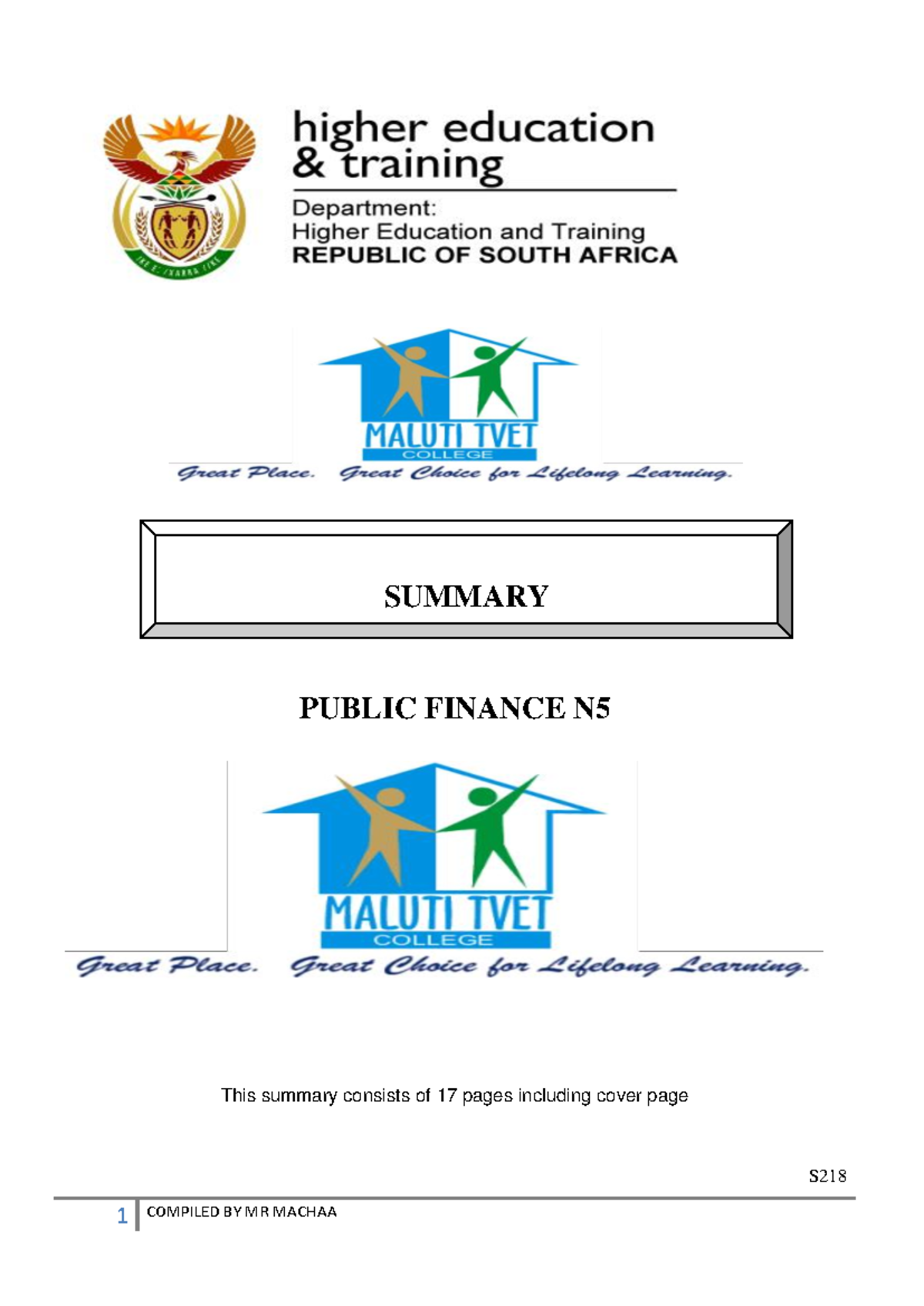 Public Finance N5: Comprehensive Summary and Key Concepts - Studocu