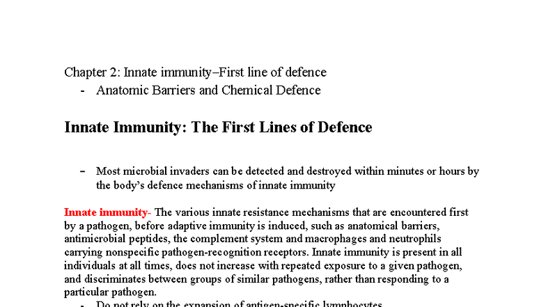 Chapter 2: Innate Immunity and Its Defense Mechanisms - Studocu