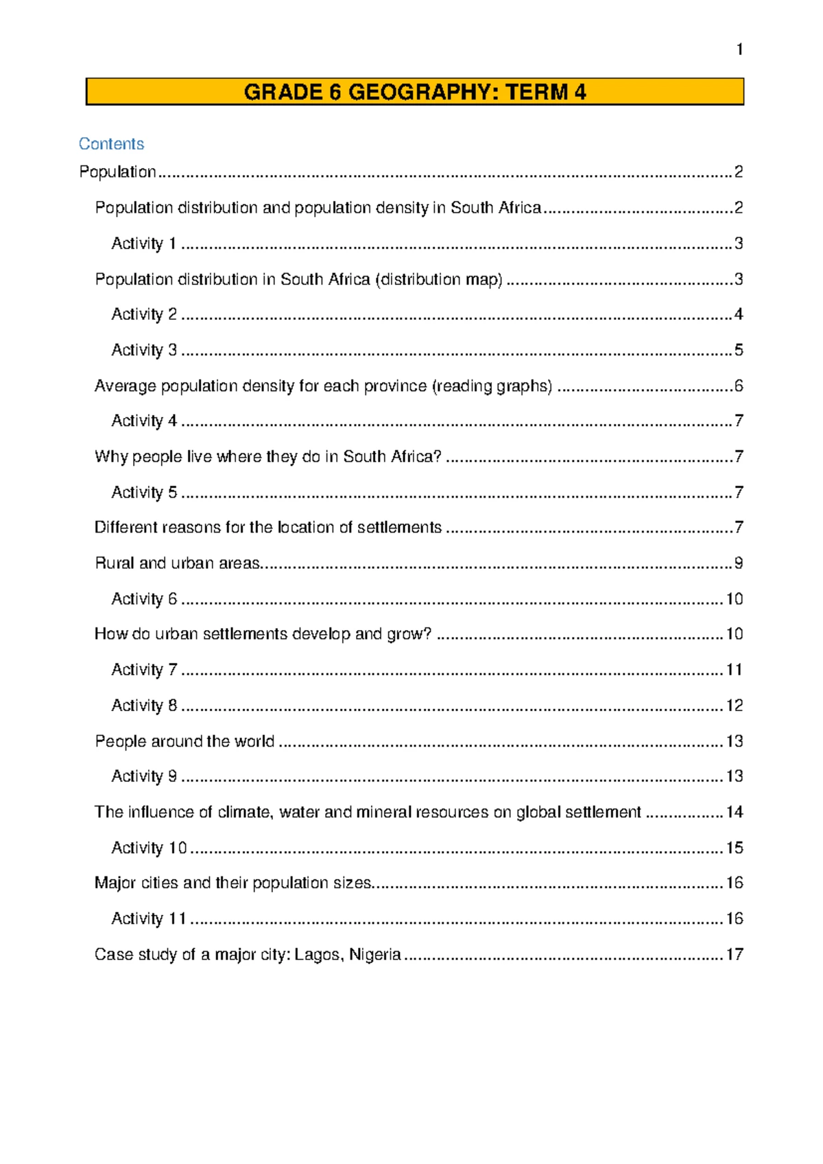 Grade 6 Geography Activity - GRADE 6 : Term 2 GEOGRAPHY INSTRUCTIONS ...