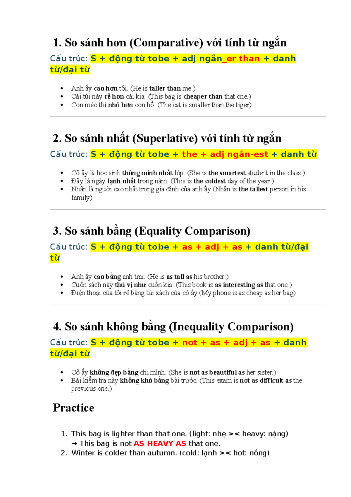 Lesson 3 - So sánh (Comparative & Superlative) - Viết lại câu - Studocu