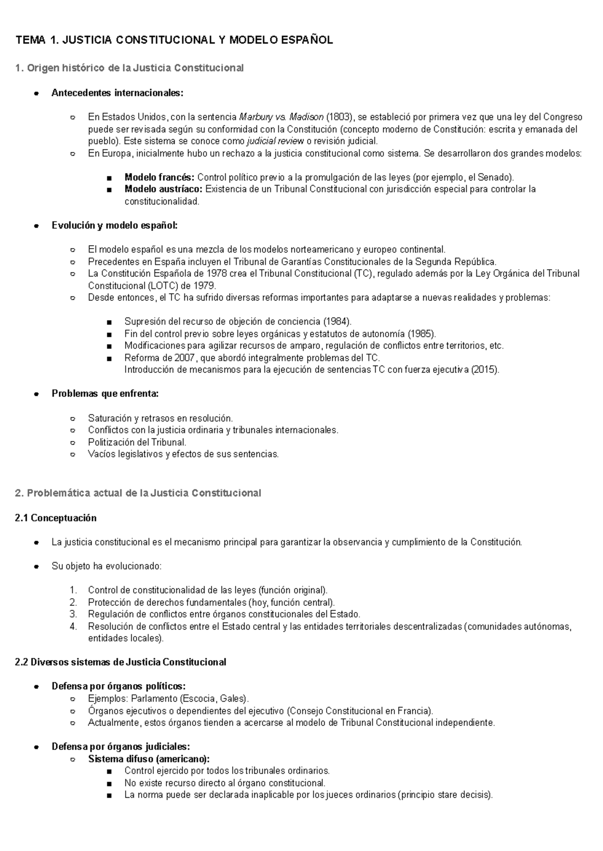 TEMA 1: JUSTICIA CONSTITUCIONAL Y MODELO ESPAÑOL - ANÁLISIS Y RETOS ...