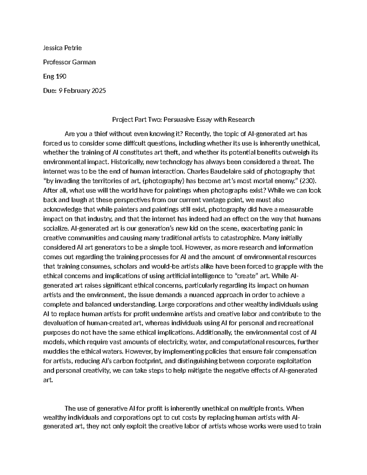 Eng 190 Final Project Draft: Ethical Implications of AI in Art - Studocu