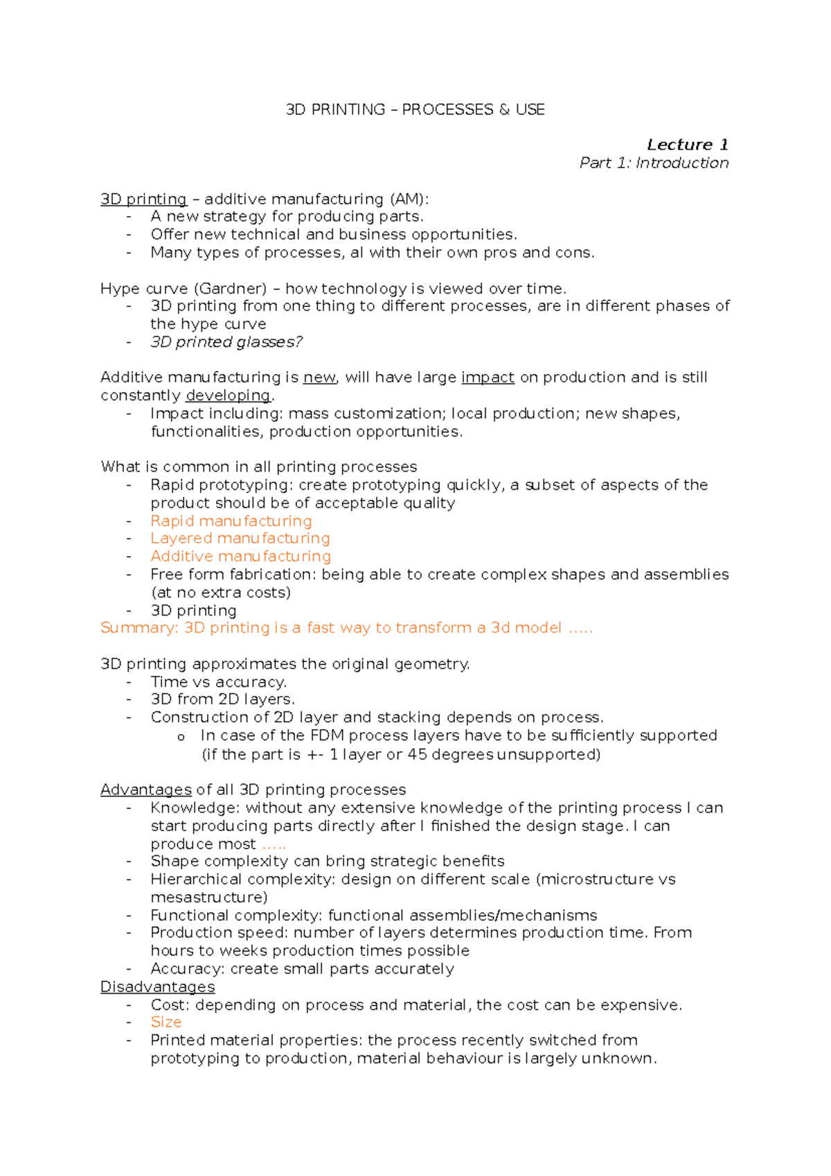 3D Printing Processes - Lecture Notes for AM Course (05.2023) - Studeersnel