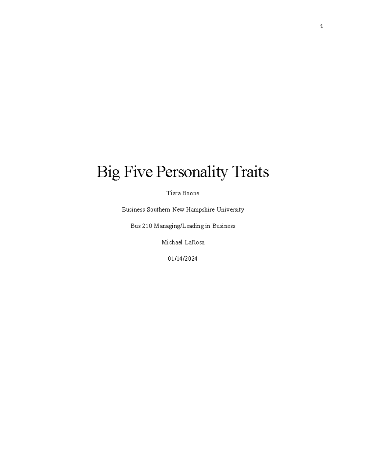 Bus 210 Essay on Big Five Personality Traits in Leadership - Studocu