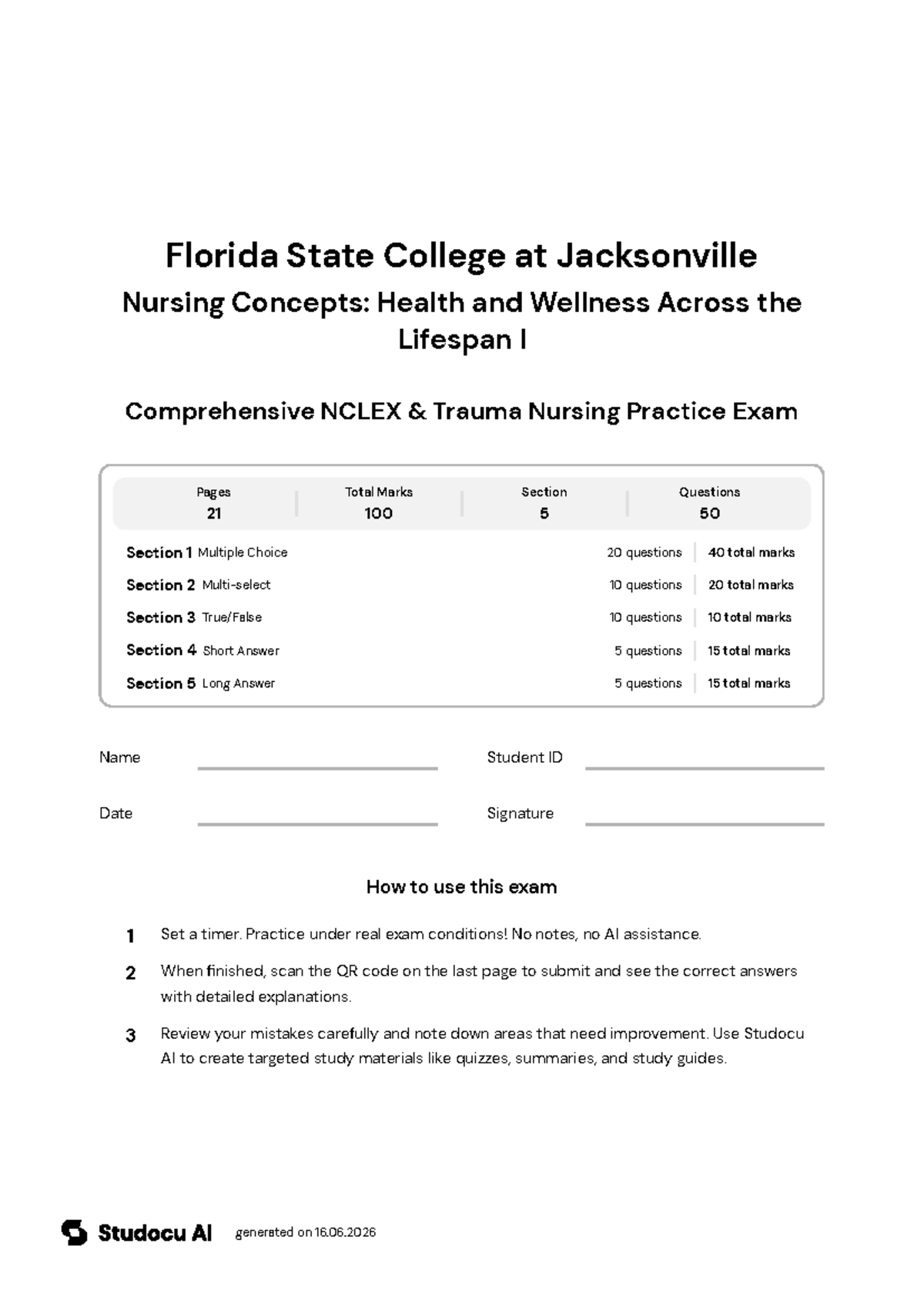 Comprehensive NCLEX & Trauma Nursing Practice Exam - Studocu