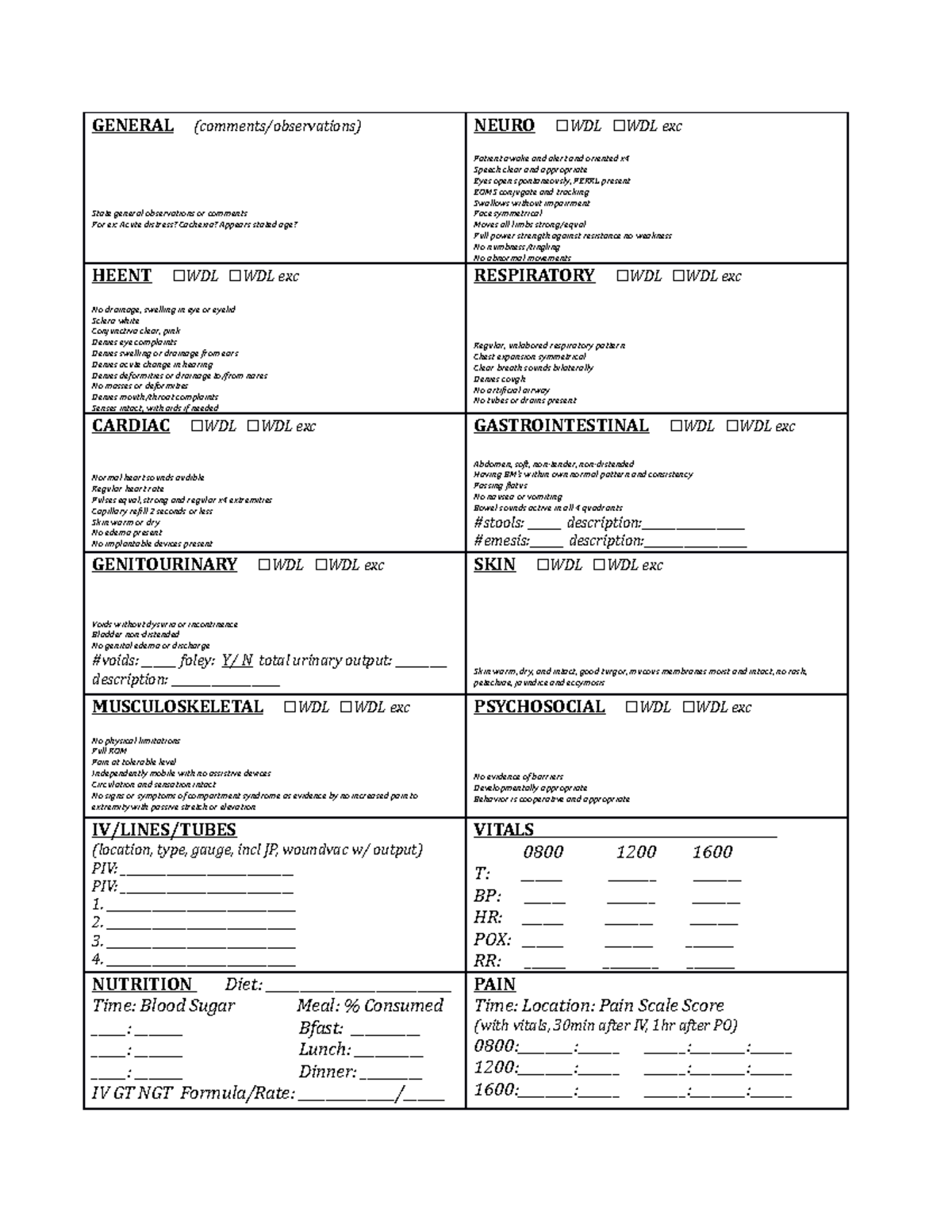 Clinical Physical Assessment Report - WDL Observations and Findings ...