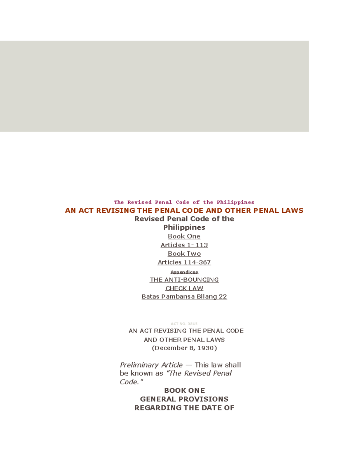 Revised Penal Code of the Philippines: Book 1 Overview (CLB 1) - Studocu