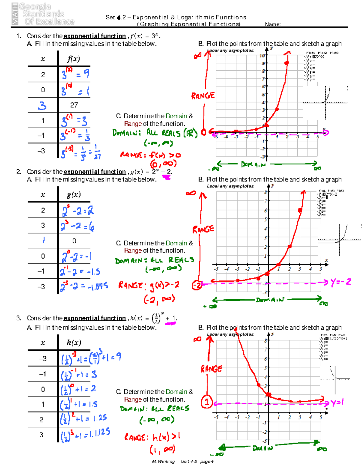 Graphing Exponential Functions WS Key - Sec 4 .2 – Exponential ...