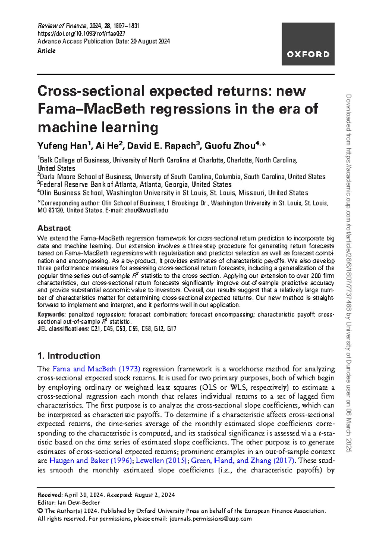 Rfae027 - Investment Mgmt: Fama–MacBeth Regression & ML Approaches ...