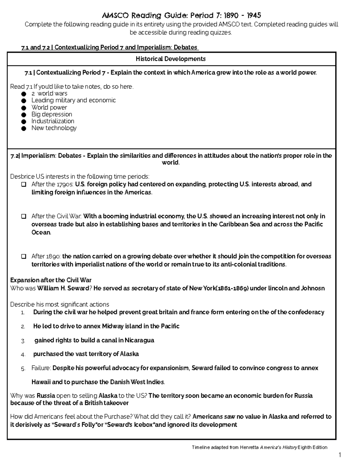 APUSH Period 7: AMSCO Reading Guide (1890-1945) Insights - Studocu