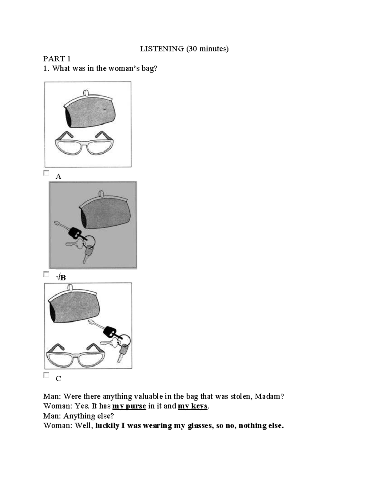 Listening and Reading Test 1 - YCCC 30 Min Exam - Studocu