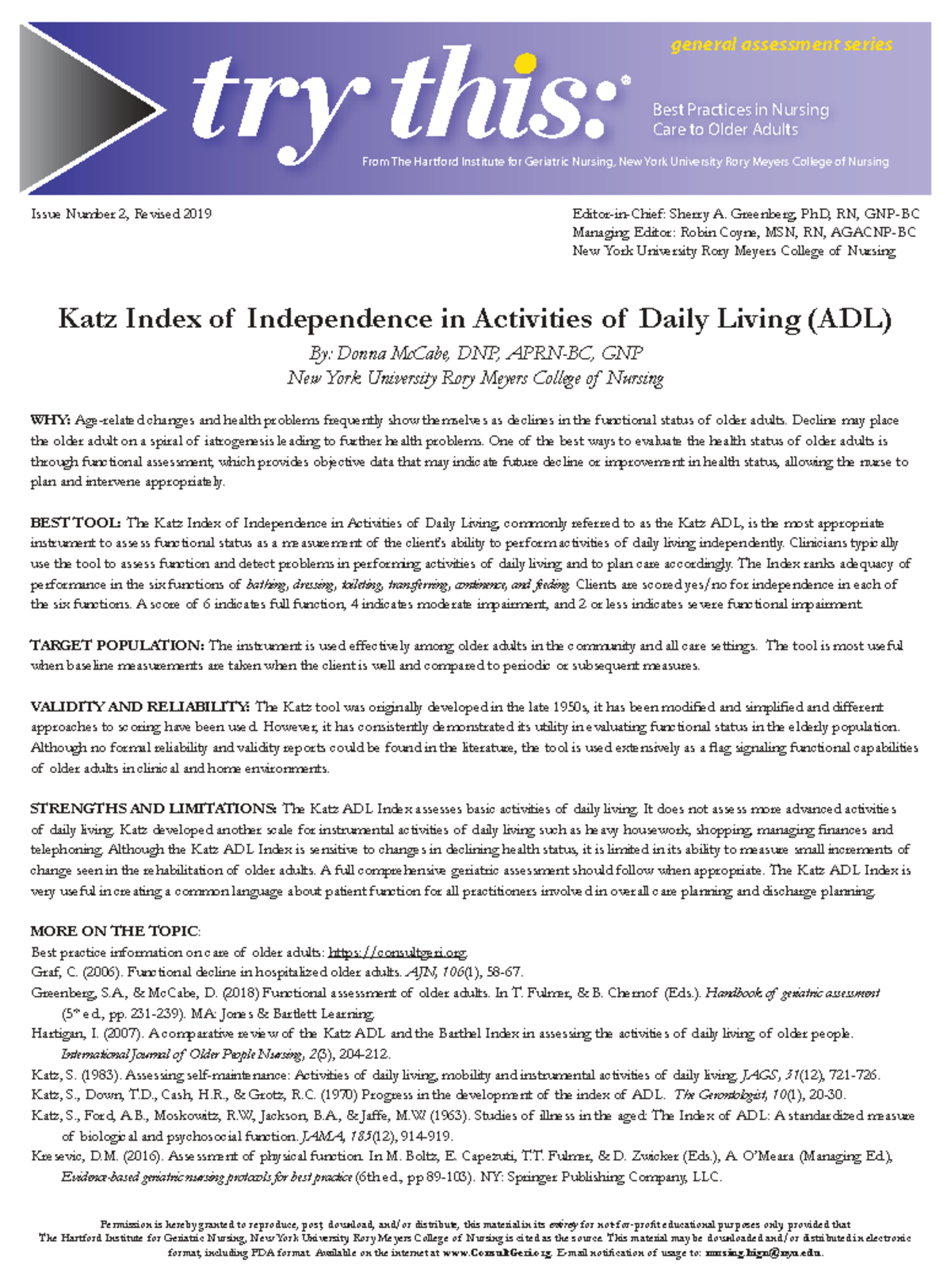 Best Practices in Nursing Care for Older Adults: Katz ADL Assessment ...