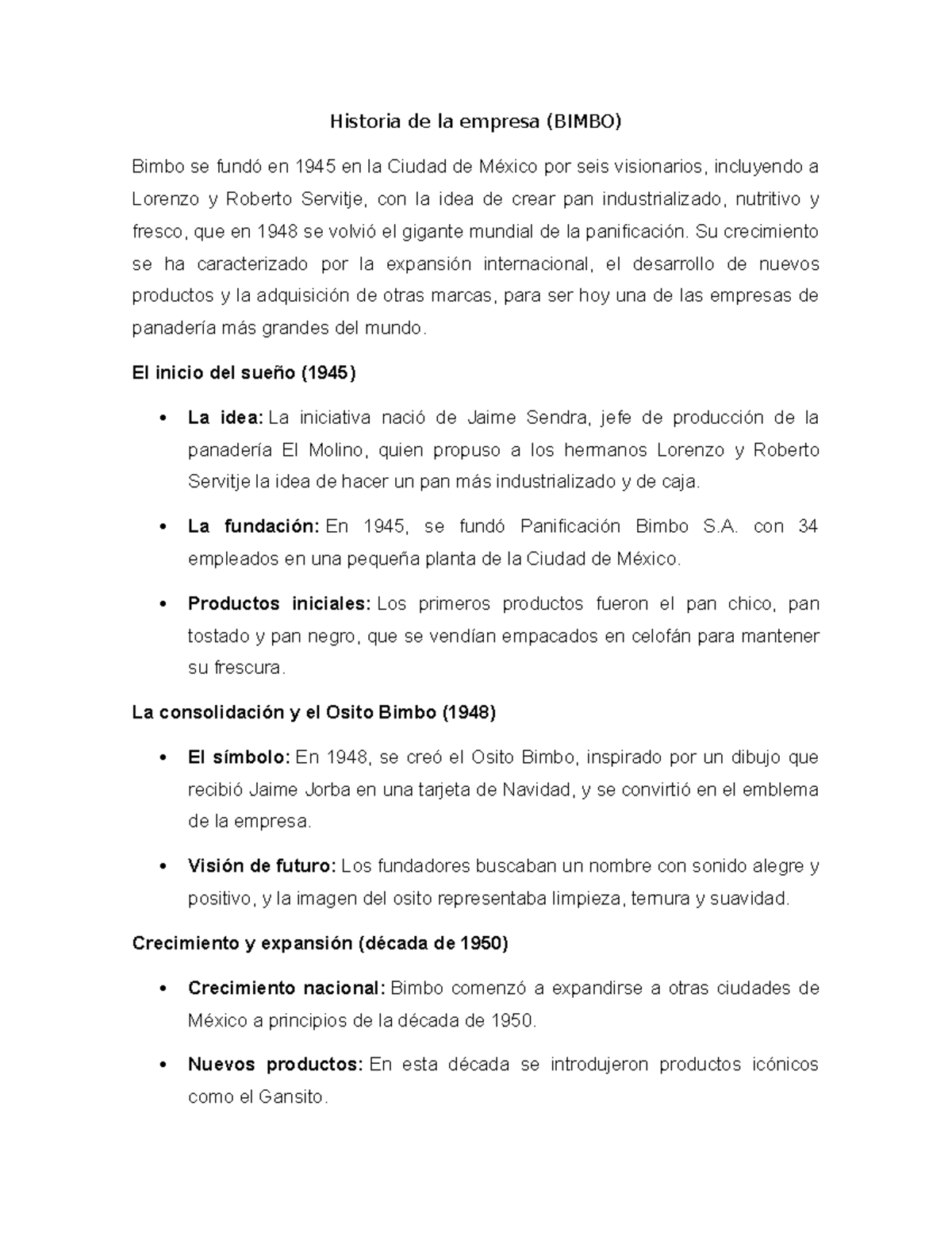 Historia y Crecimiento de Bimbo: Un Legado Empresarial (ETICA 101 ...