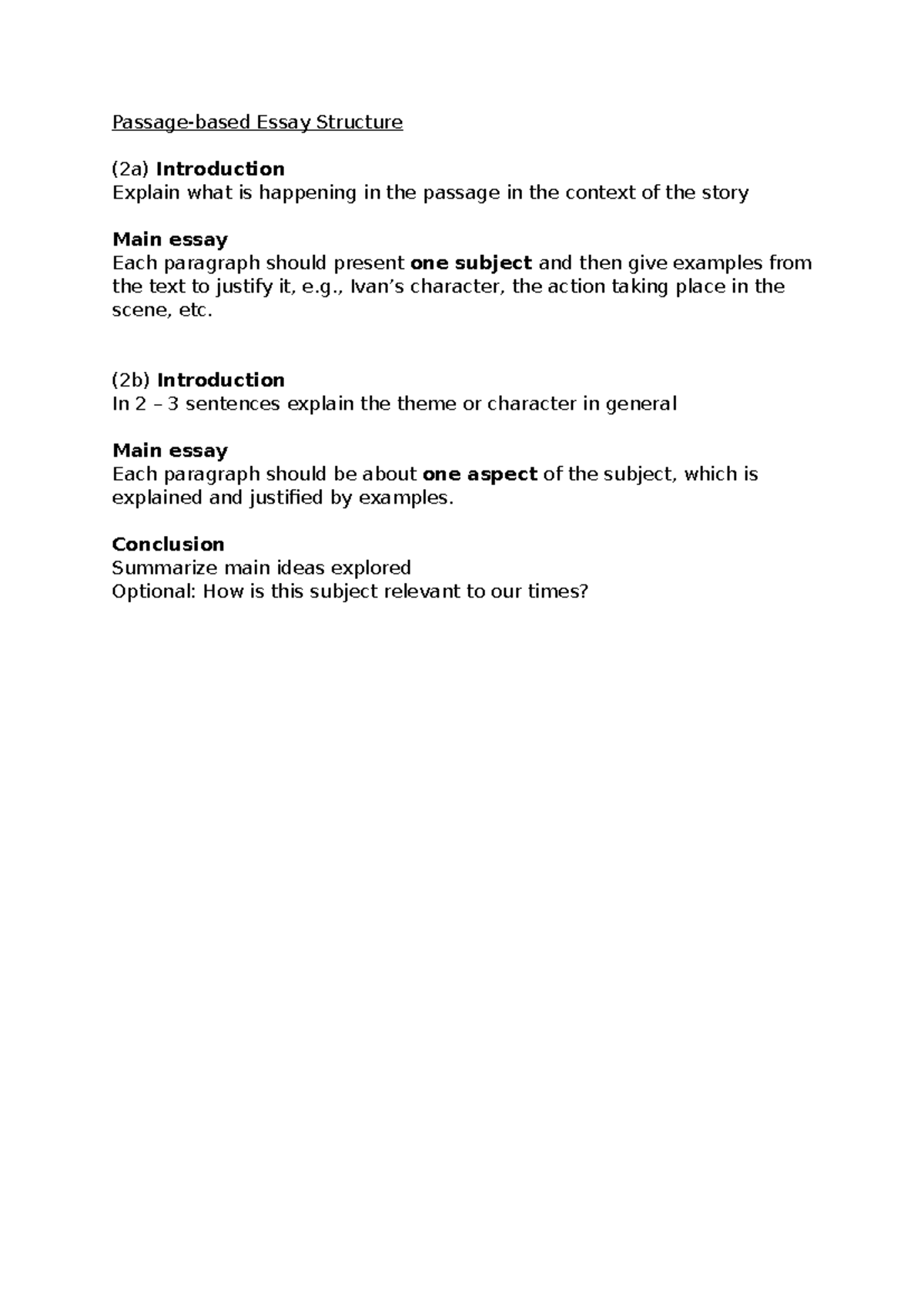 Short Story Passage-Based Essay Structure - Passage-based Essay ...