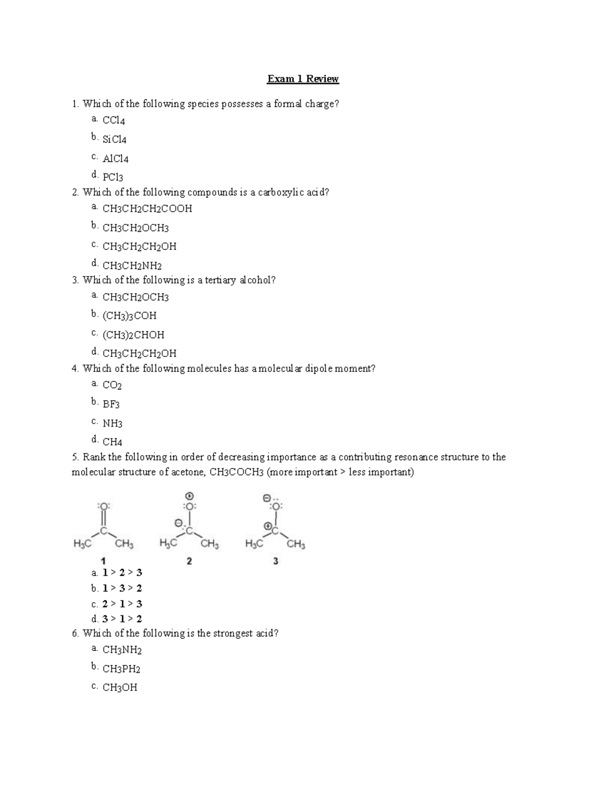 CHEM101 Exam 1 Review: Key Concepts and Questions - Studocu